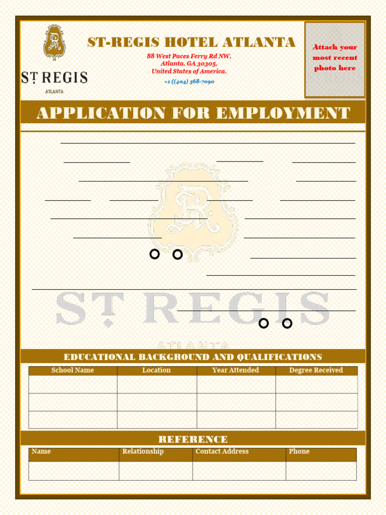 St-Regis Hotel Atlanta Employment Application Form | PDF | Employment | Justice