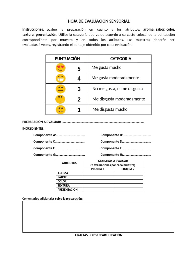 Hoja de Evaluacion Sensorial | PDF