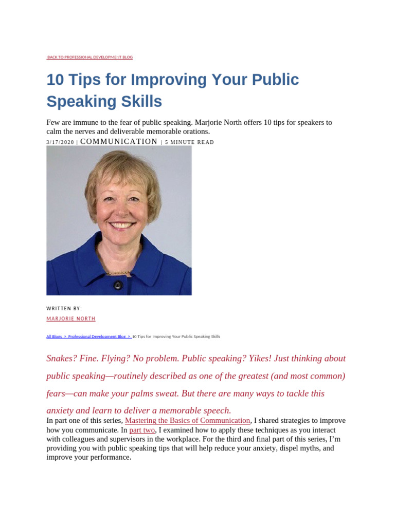 10 Tips For Improving Your Public Speaking Skills | PDF | Public ...