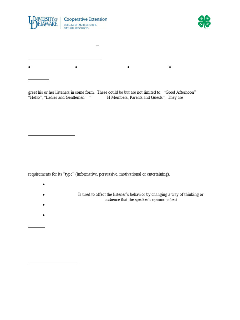 Public Speaking Guidelines for 4-H Members | PDF | Public Speaking | Human Communication