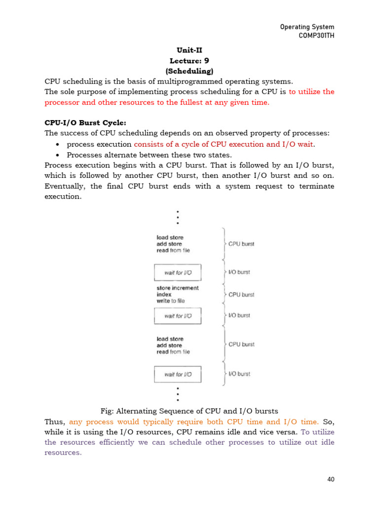 Unit II Lecture 9 Scheduling Part I | PDF | Scheduling (Computing) | Process (Computing)