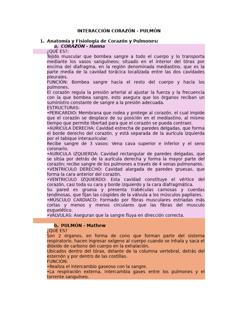 Interacción Corazón - Pilmon | PDF | Corazón | Pulmón