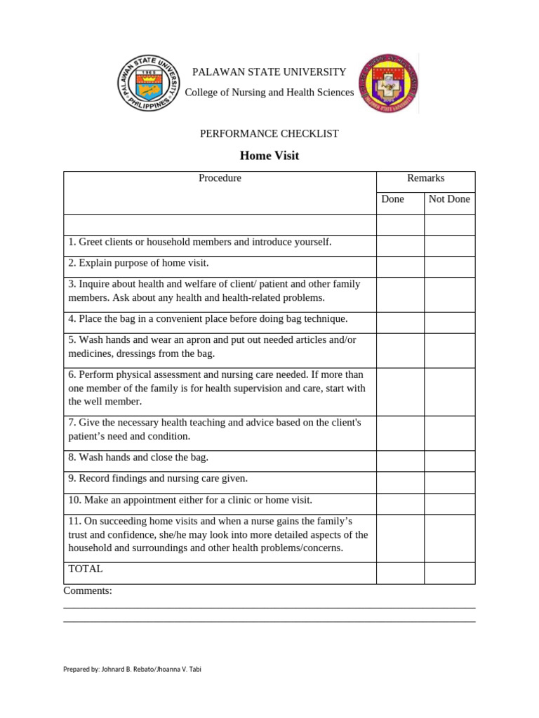 Checklist Home Visit | PDF
