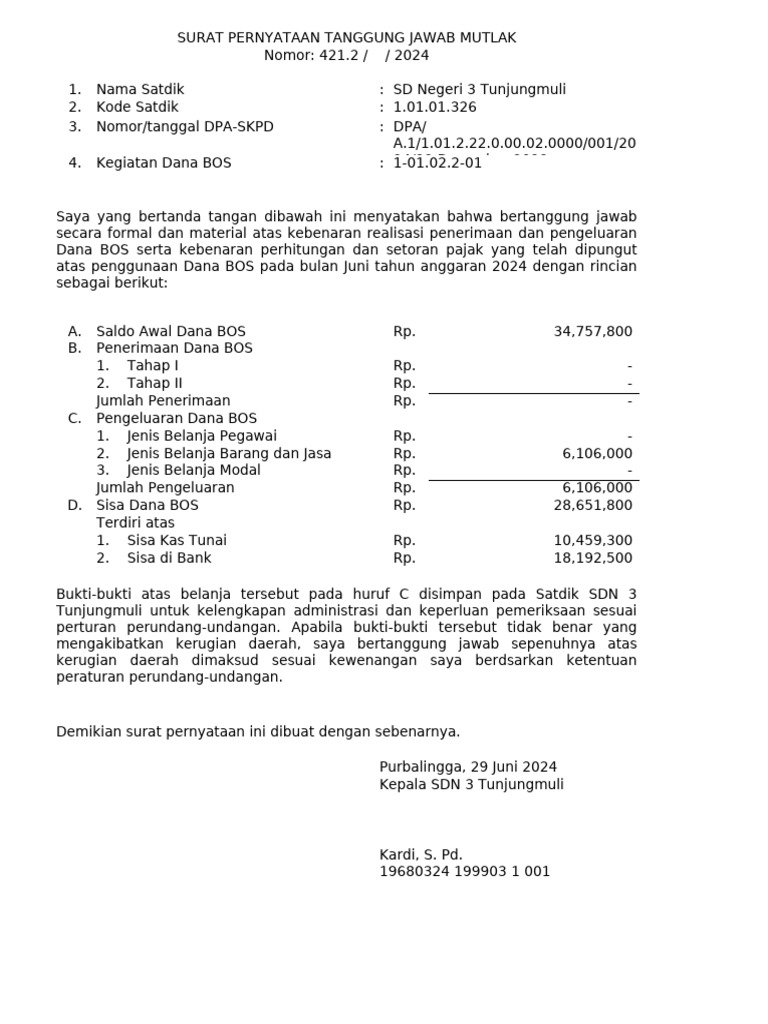 Format SPTJM Dan Realisasi 2024 | PDF