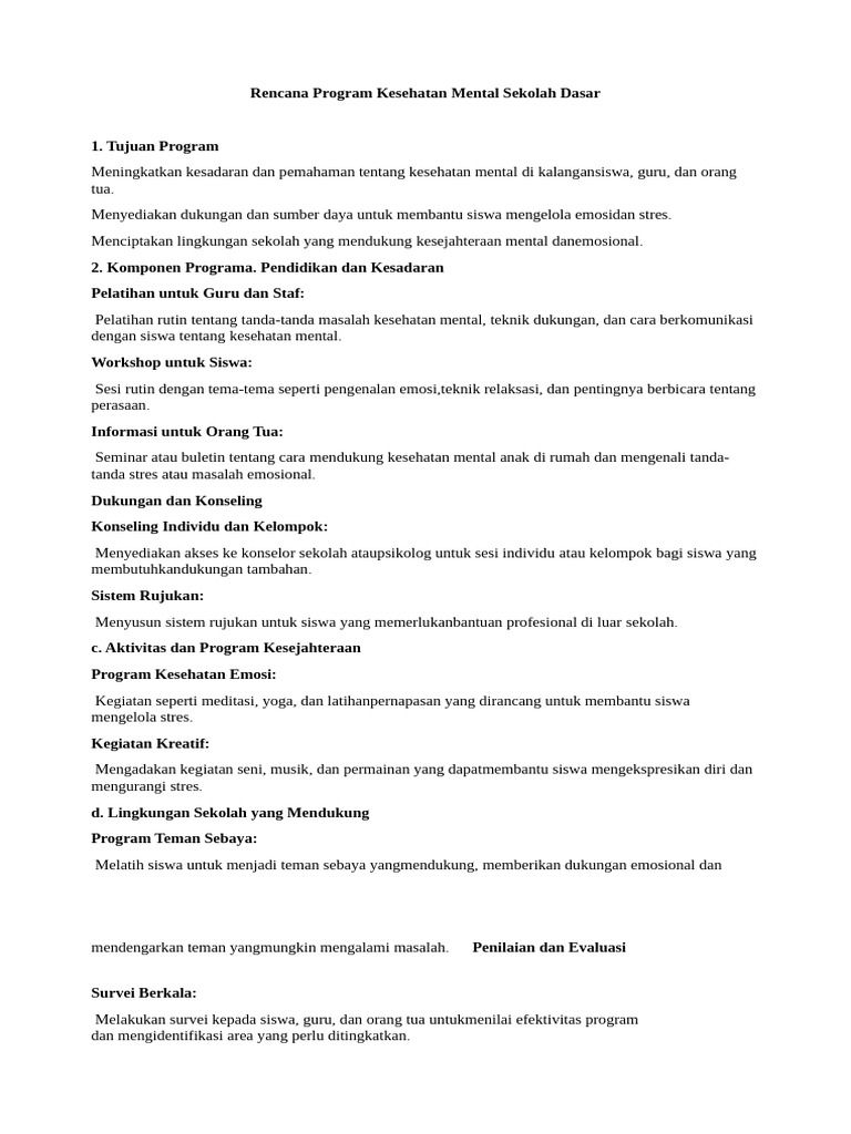Rencana Program Kesehatan Mental Sekolah Dasar | PDF | Karier & Perkembangan