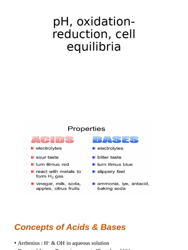 Chapter 5 pH, oxidation-reduction, cell equilibria | PDF | Redox | Acid