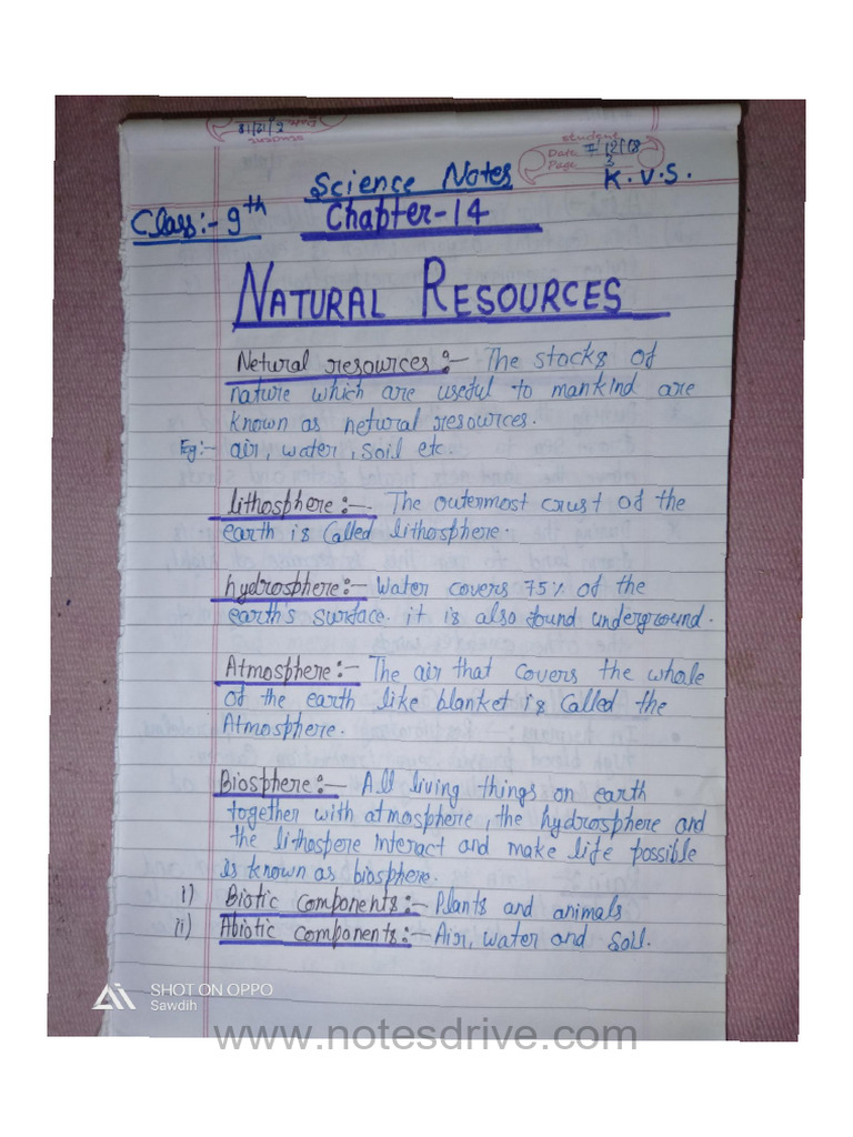 Chapter 14 NATURAL RESOURCES Science Class 9th | PDF