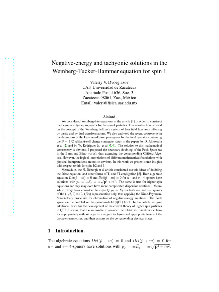Negative-Energy and Tachyonic Solutions in The Weinberg-Tucker-Hammer ...