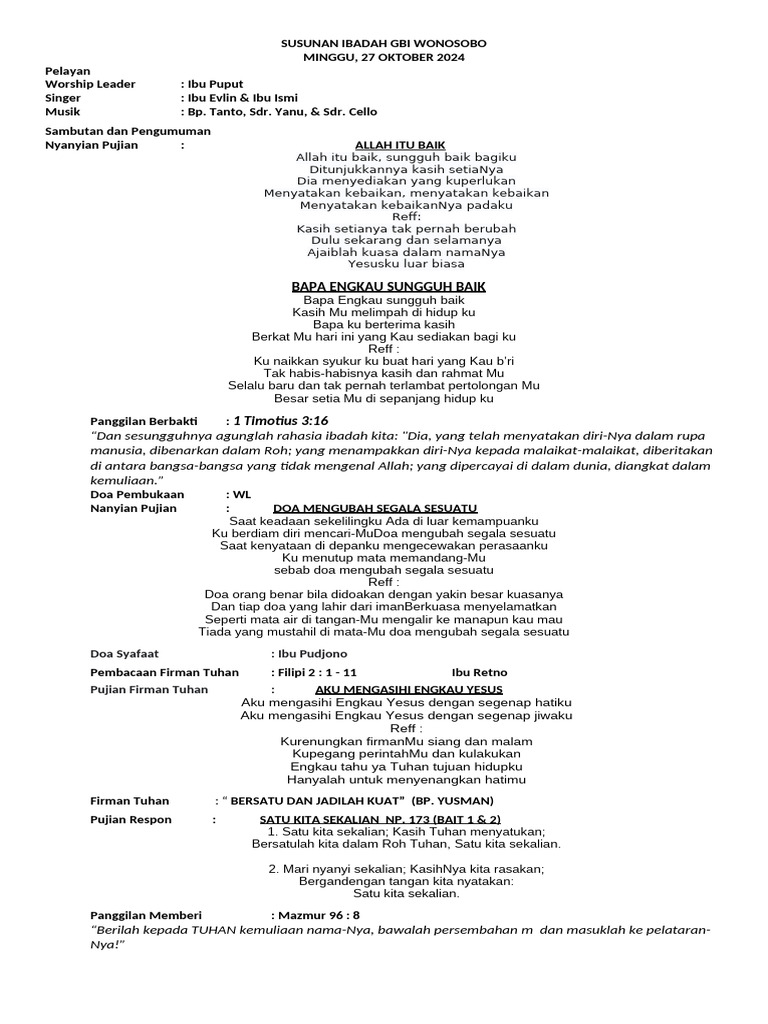 Susunan Ibadah 27 OKTOBER 2024 | PDF | Agama & Spiritualitas