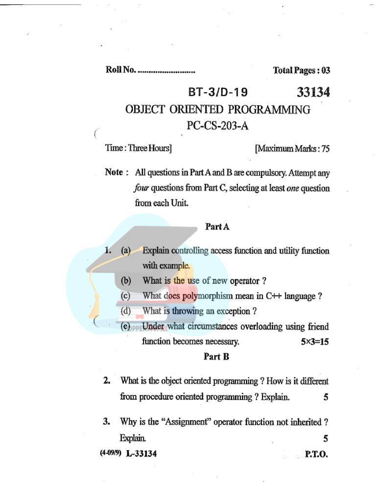 Oops 2019 Kuk Cse 3rd Sem | PDF