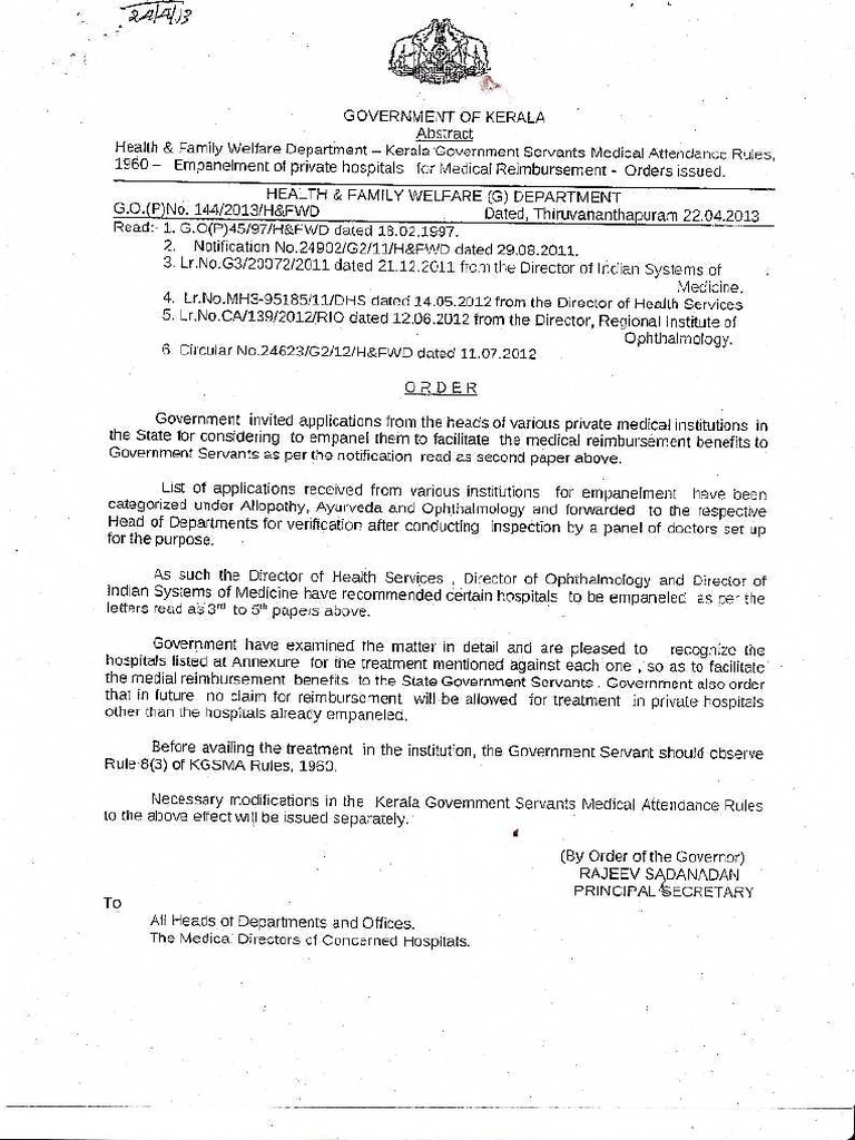 Orders - 16 - Medical Reimbursement Govt. Approved List of Hospitals | PDF