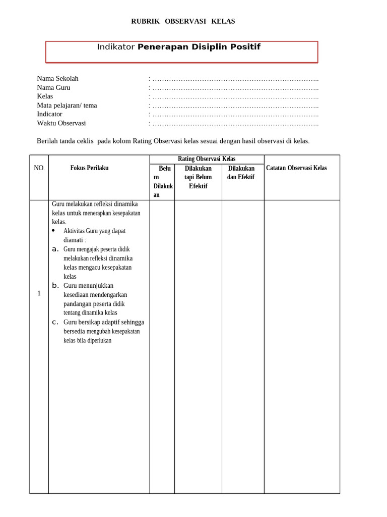 Instrumen Observasi Kelas | PDF