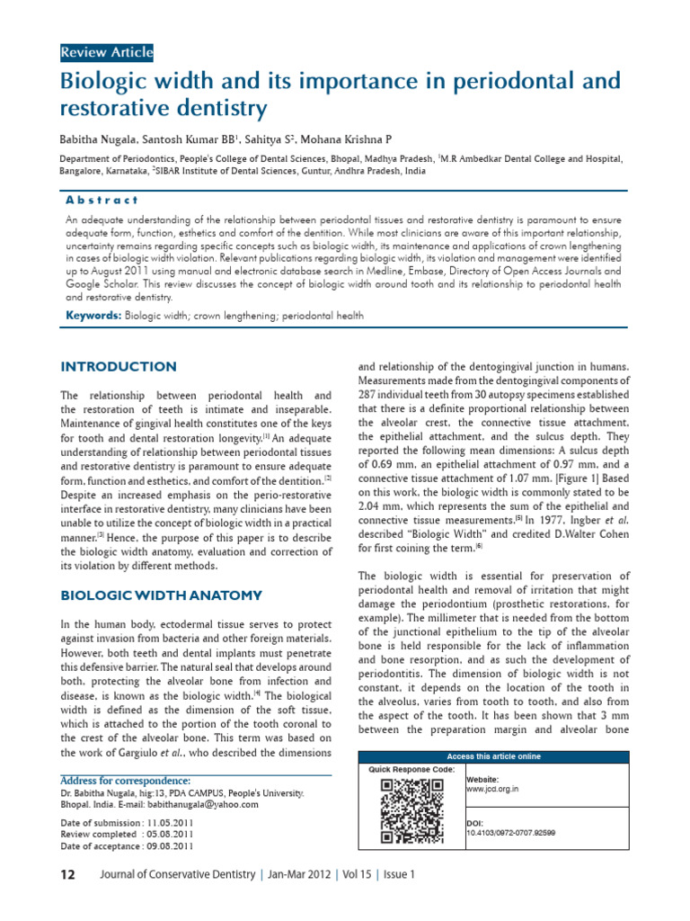 Biologic Width and Its Importance in Periodontal and Restorative ...