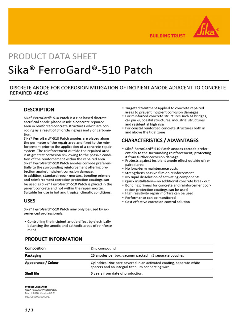 Sika Ferrogard - 510patch | PDF | Corrosion | Concrete