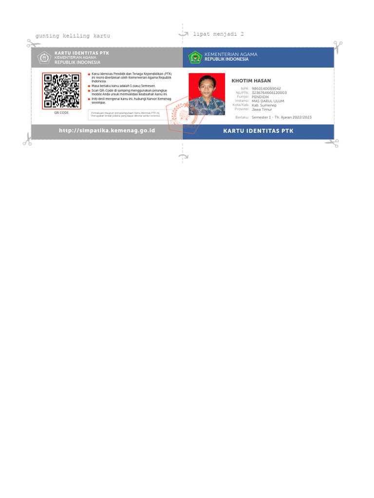Kartu Identitas PTK Hasan | PDF