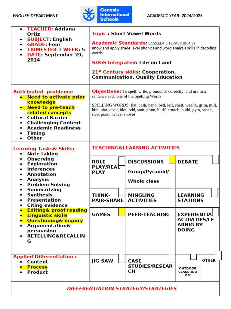 LESSON PLAN SPELLING | PDF | Human Communication | Cognition