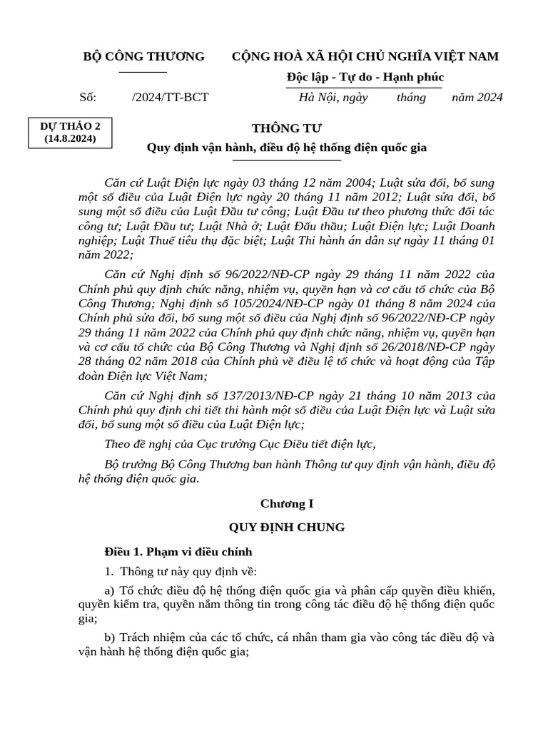 Thong Tu M I Quy Dinh Quy Trinh Dieu Do HTD | PDF