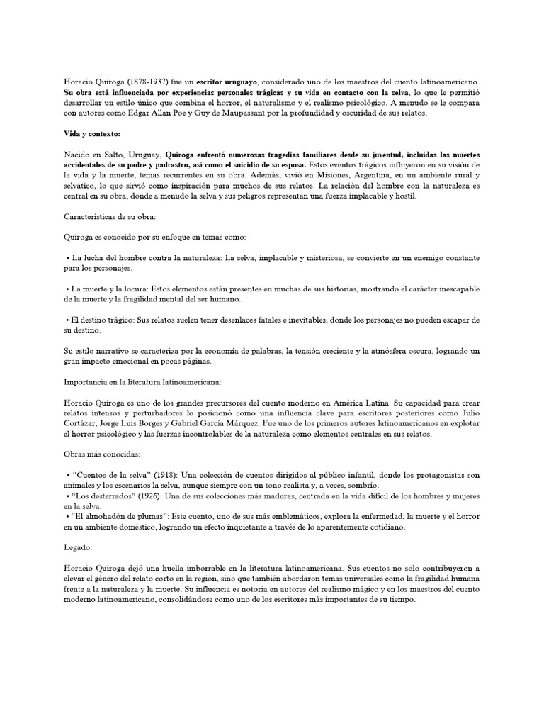 Horacio Quiroga: Maestro del Cuento Latinoamericano | PDF | Literatura ...