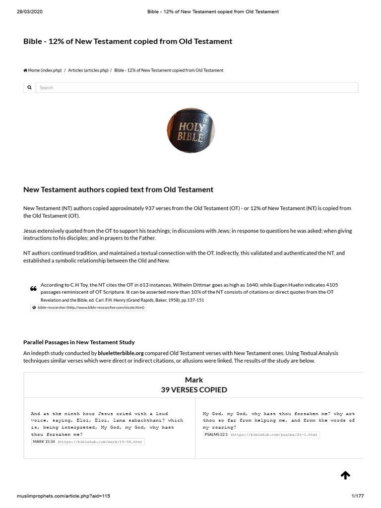 Bible - 12% of New Testament Copied From Old Testament | PDF | Bible ...