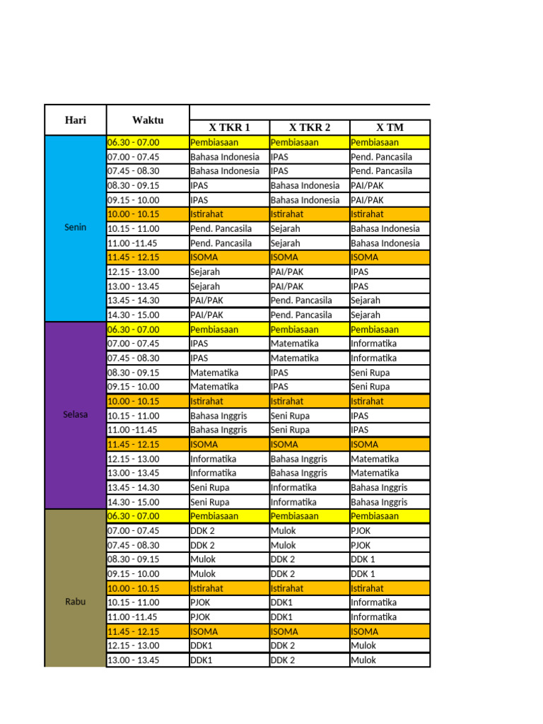 Jadwal Mapel SMK 2425 | PDF