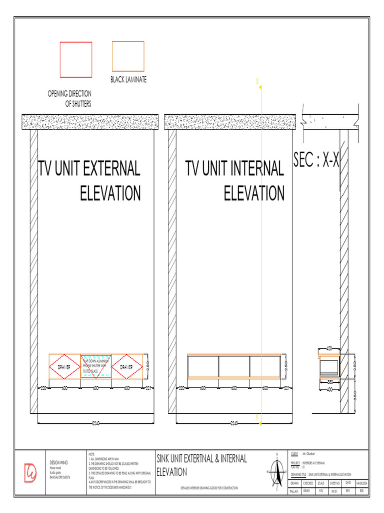 TV Unit External & Internal Elevation | PDF