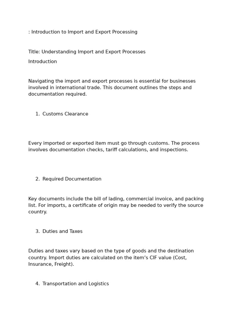 Introduction To Import And Export Processes Pdf Finance Money