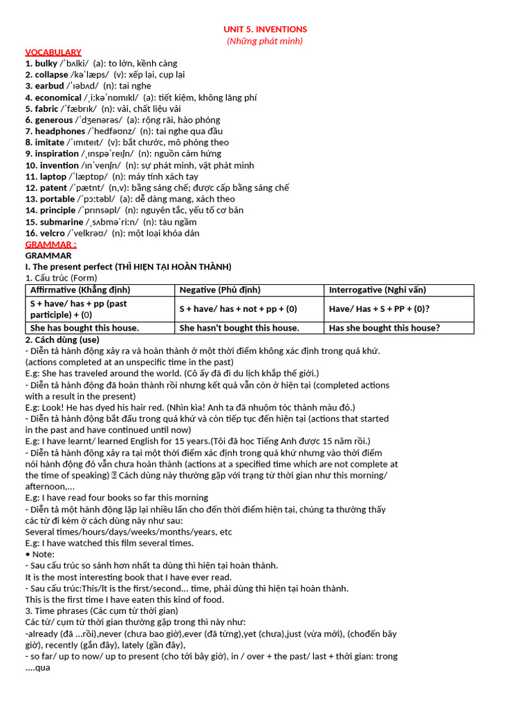 Unit 5 - Inventions Voca - Gram | PDF