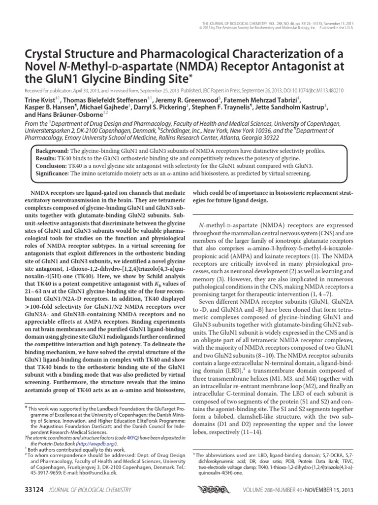 Crystal Structure of NMDA 2013 | PDF | Nmda Receptor | Receptor Antagonist