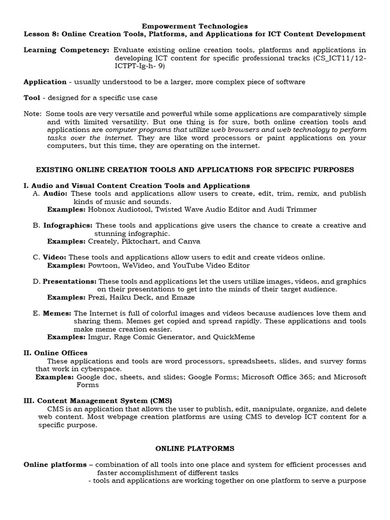 Lesson8 Online Creation Tools Platforms and Applications For ICT Content Development | PDF ...