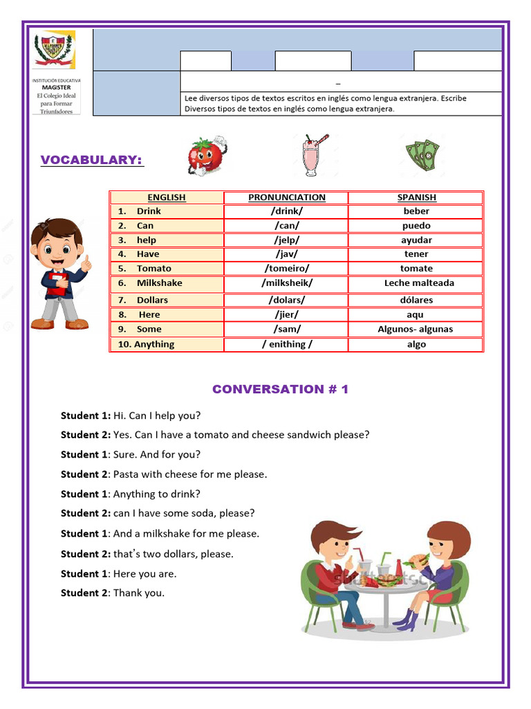 Vocabulario y Conversación en Inglés | PDF | Artes del Lenguaje y ...