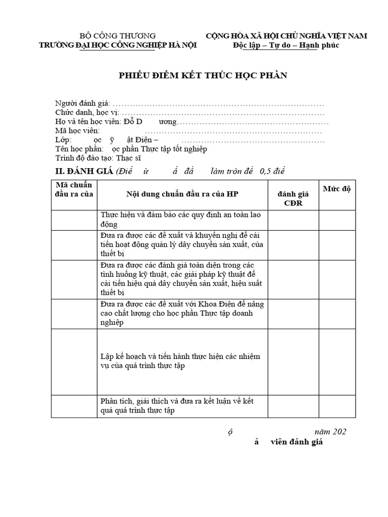 Phiếu Chấm Bao Cao Tttn | PDF