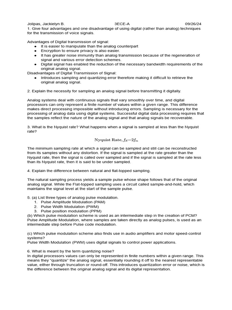 Digital Comms Assignment 2-1 | PDF | Sampling (Signal Processing) | Modulation