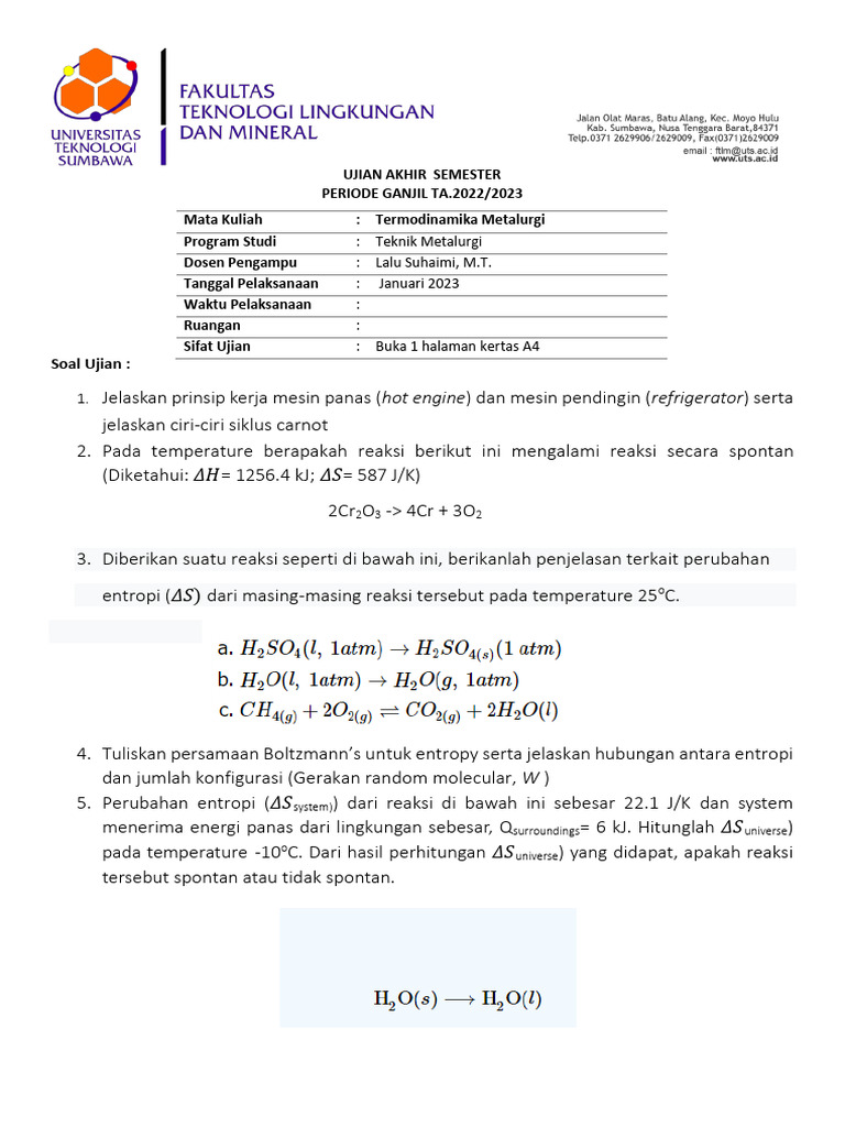 Termodinamika Metalurgi | PDF | Sains & Matematika