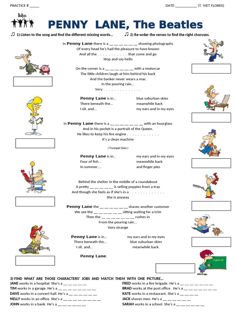 Penny Lane The Beatles Activities With Music Songs Nursery Rhymes ...