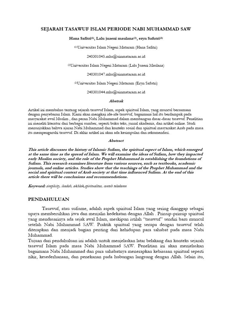 Sejarah Tasawuf Islam Periode Nabi Muhammad Saw | PDF | Ilmu Sosial ...
