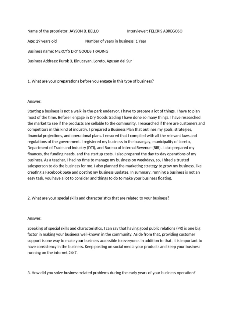 INTERVIEW TLE | PDF | Economies | Business