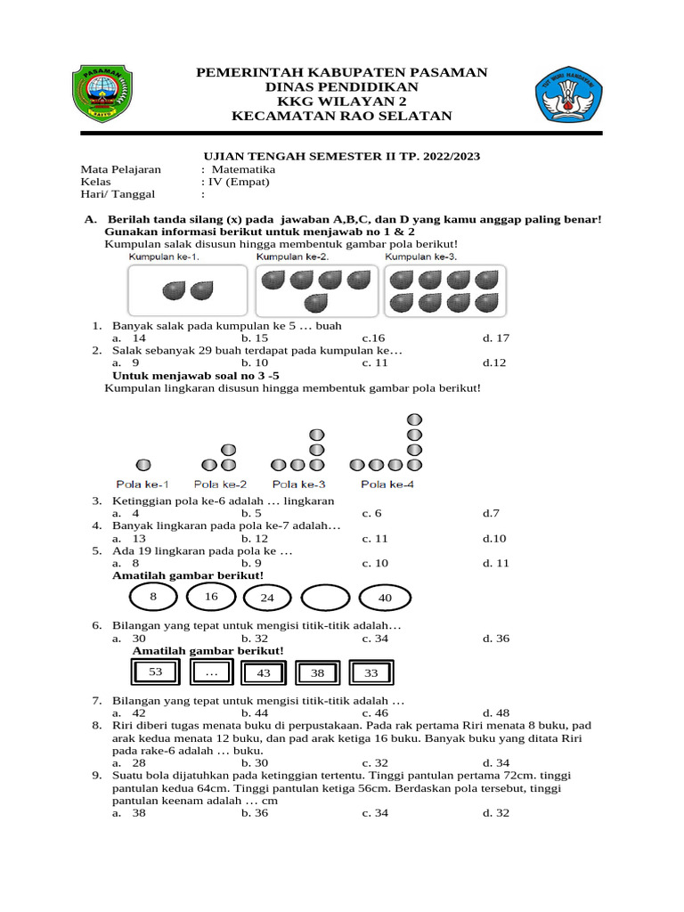 Soal PTS MTK Kelas 4 SMTR 2 | PDF | Seni