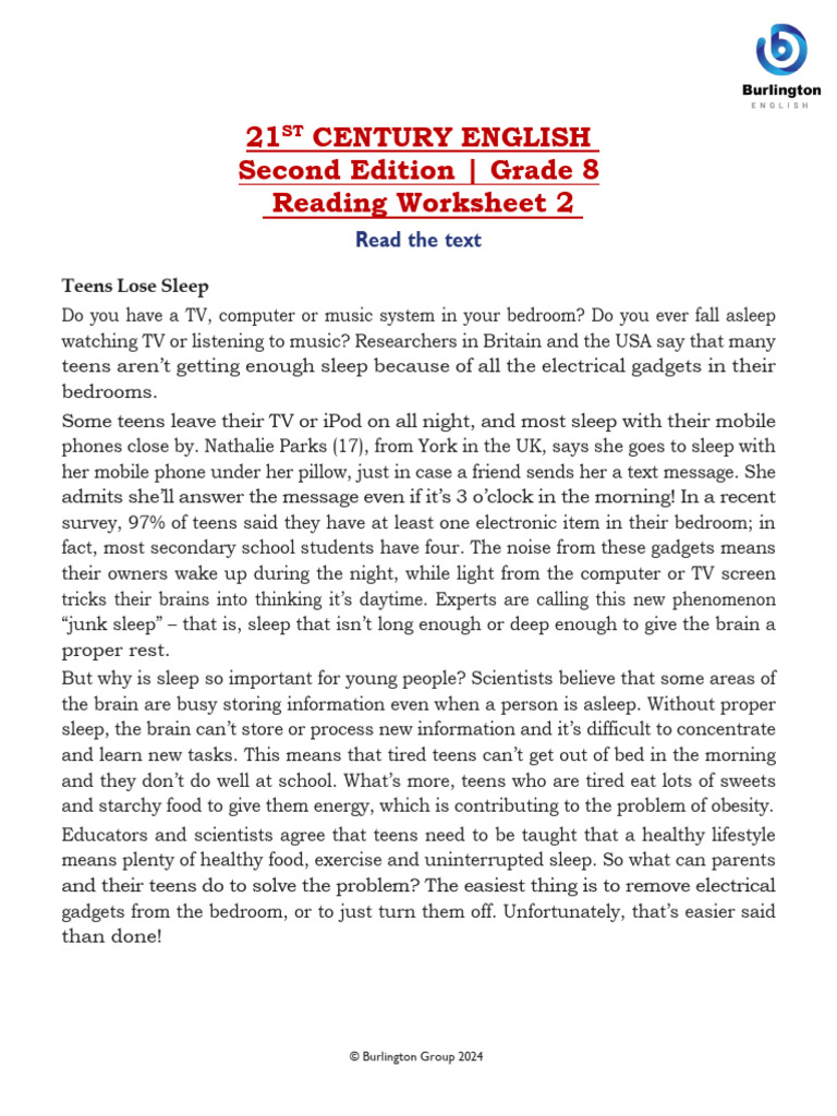 WS - C28 - Pos - P4 - A - Reading Worksheet | PDF | Sleep | Determinants Of Health