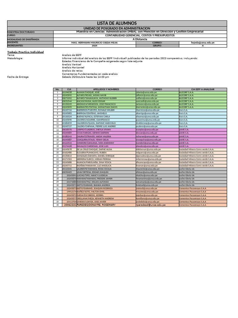 Distribucion Trabajo Individual de Analisis de EEFF | PDF | Business