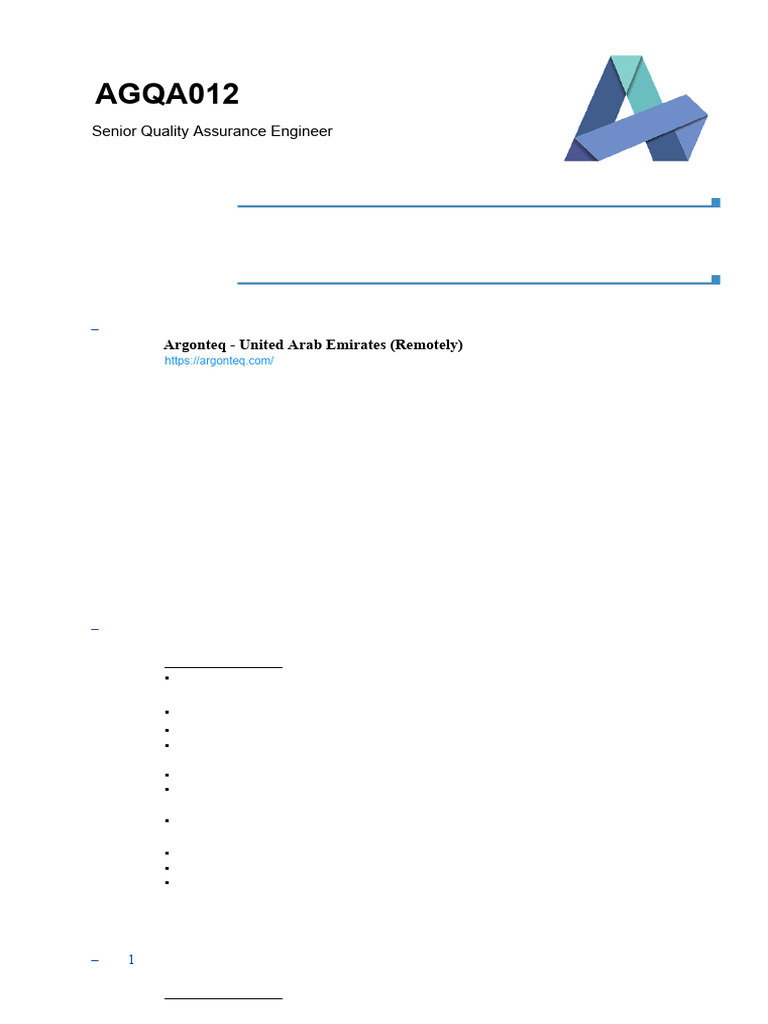 AGQA012 - Senior QA Engineer | PDF | Software Testing | Selenium (Software) AGQA012 - Senior QA Engineer | PDF | Software Testing | Selenium (Software)