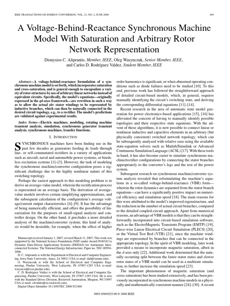 A Voltage-Behind-Reactance Synchronous Machine Model With Saturation and Arbitrary Rotor Network ...