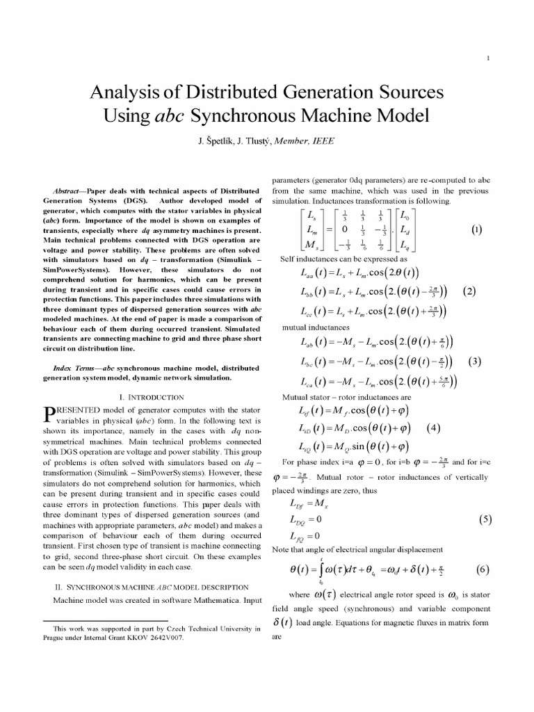 Analysis of Distributed Generation Sources Using Abc Synchronous Machine Model | PDF ...