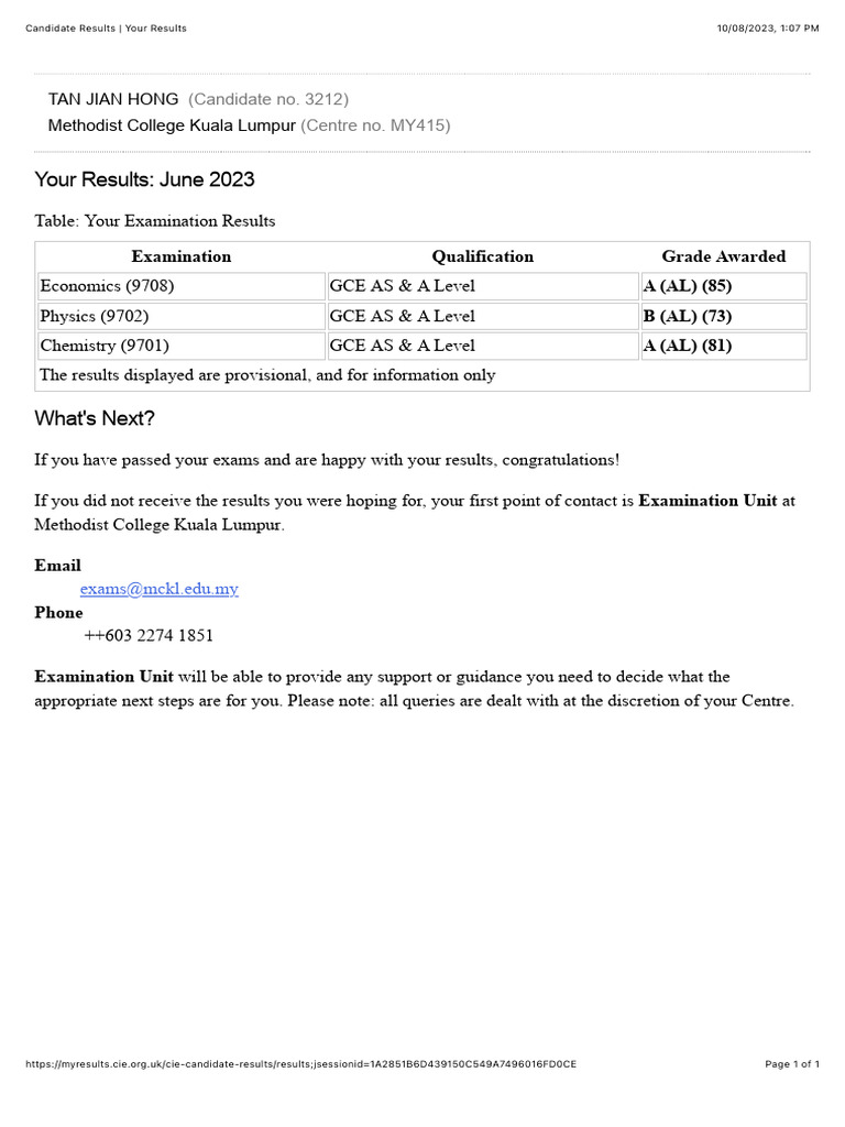 Candidate Results - Your Results | PDF