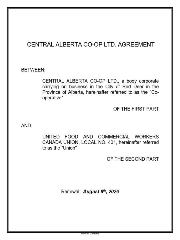 Central Alberta Co-op Union Agreement | PDF | Employment | Salary