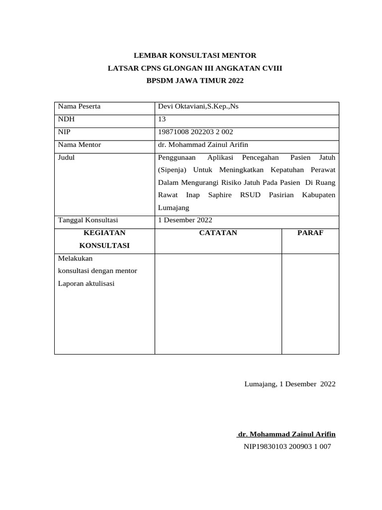 Lembar Konsultasi Mentor Coach | PDF