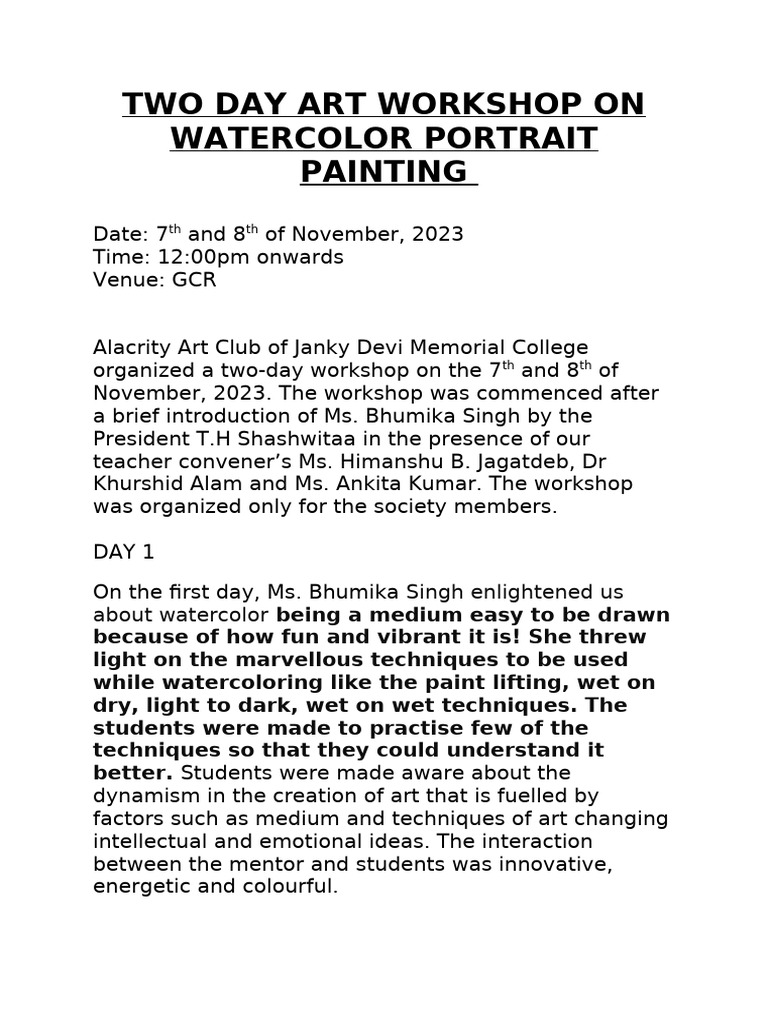 Watercolor Portrait Workshop Nov 2023 | PDF | Career & Growth | Social ...