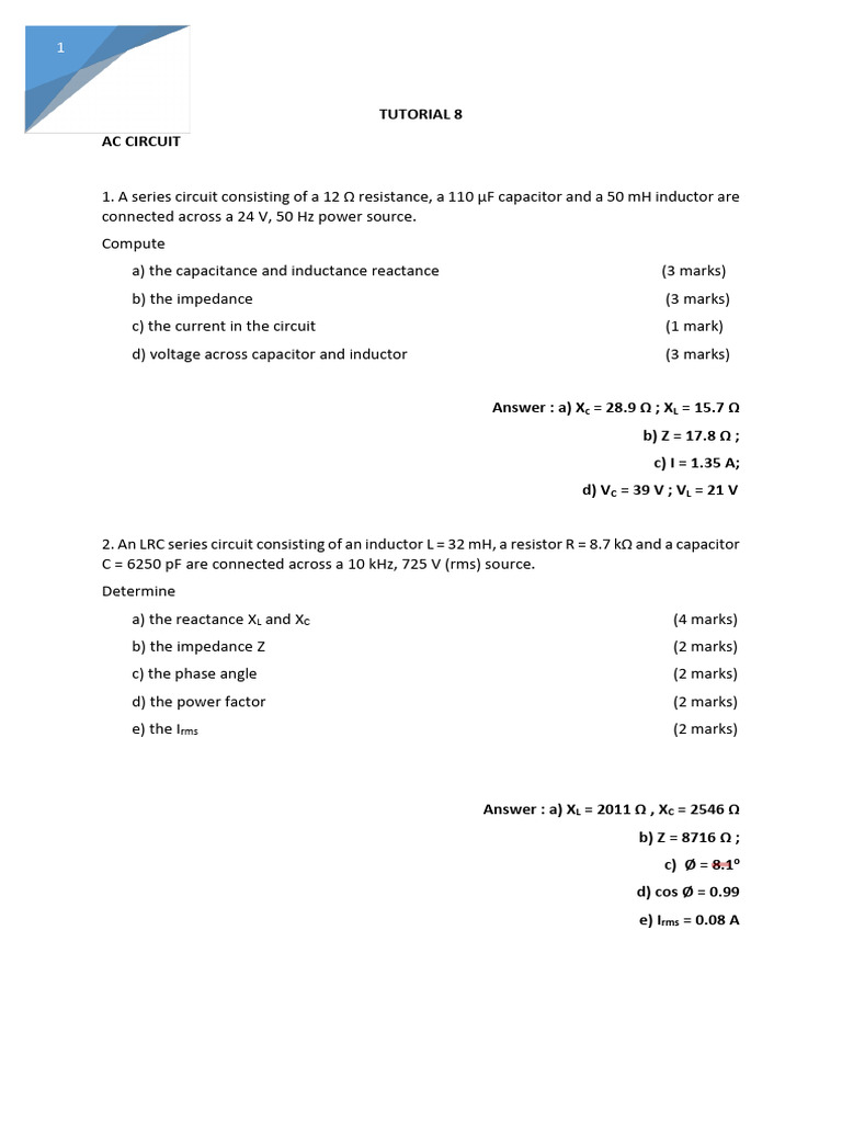 TUTORIAL 8 | PDF | Electrical Network | Electrical Impedance