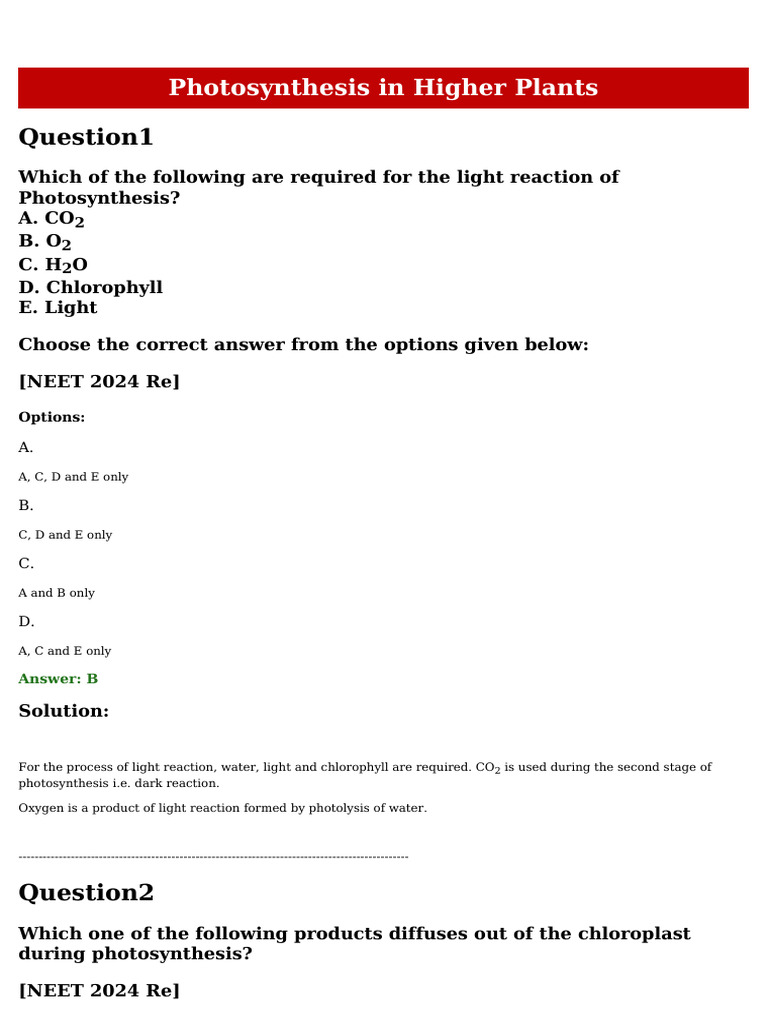 Photosynthesis Mechanisms and Requirements | PDF | Photosynthesis ...