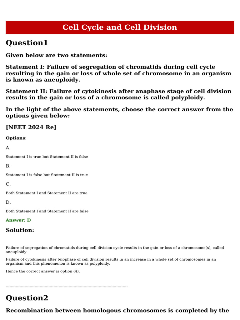 Cell Cycle and Division Pyq | PDF | Meiosis | Mitosis