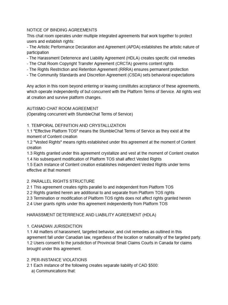 Autismo Chat Room Agreement | PDF | Copyright | Derivative Work